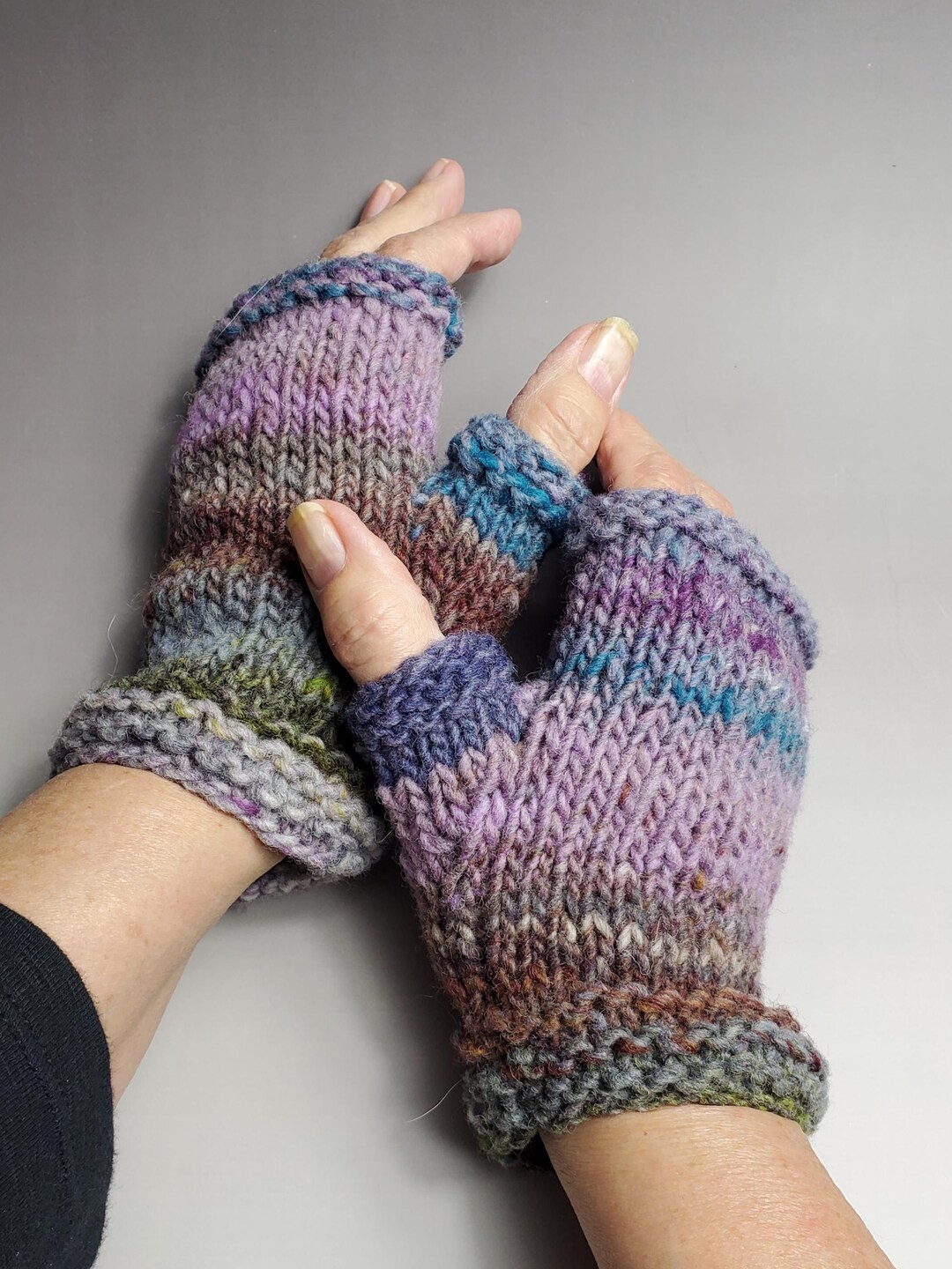 Handknit Wool Fingerless Mitts Worked in Noro Wool. Subtle Color ...