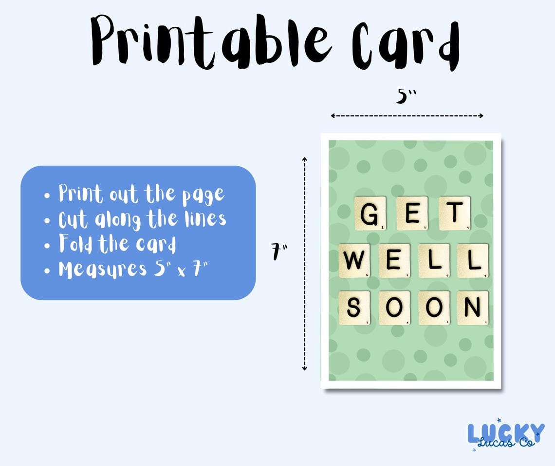 Get Well Soon Card With Scrabble Tile Design Printable Recovery ...