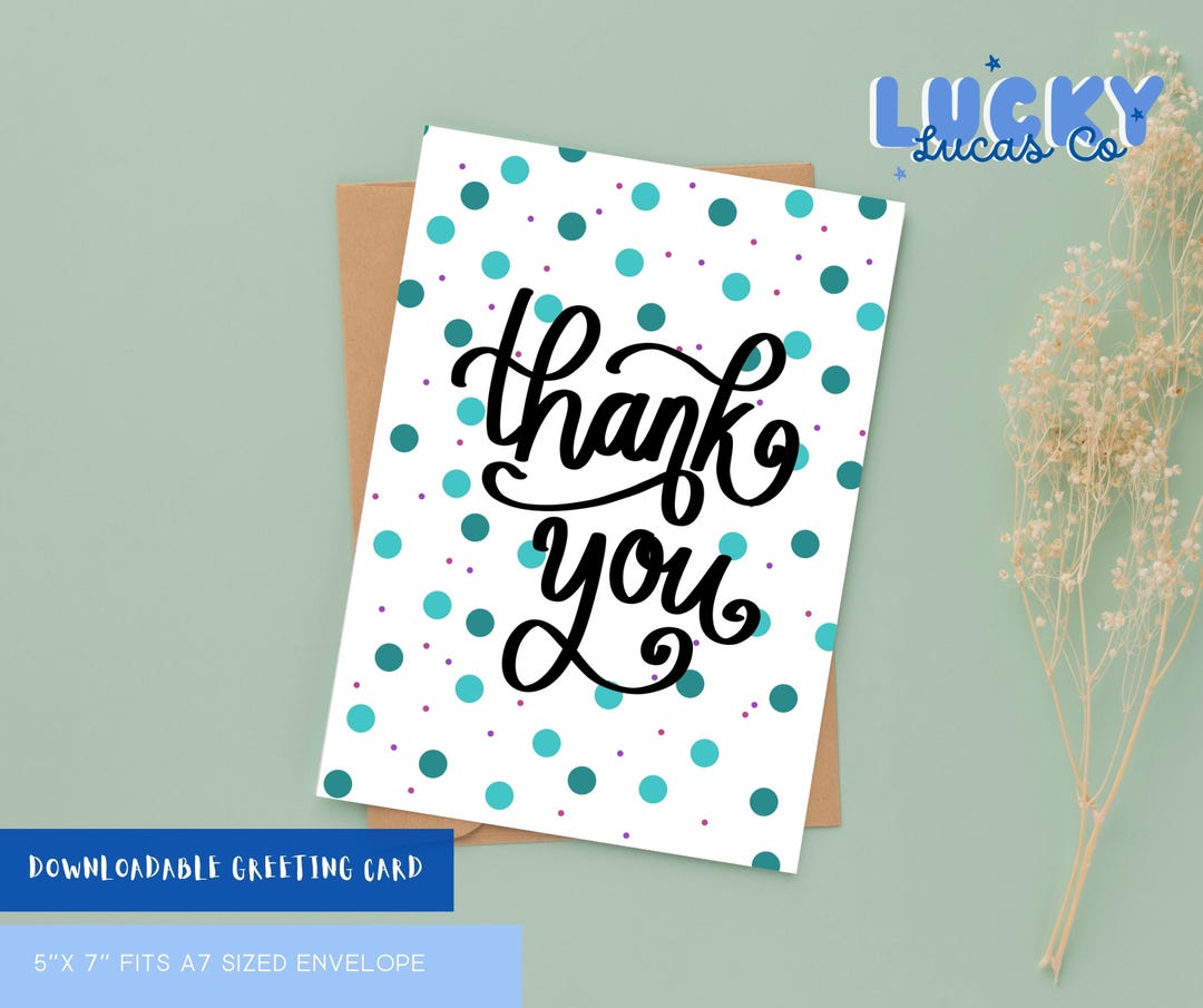 Printable Thank You Card | Polka Dot Design | 5x7 | Downloadable ...