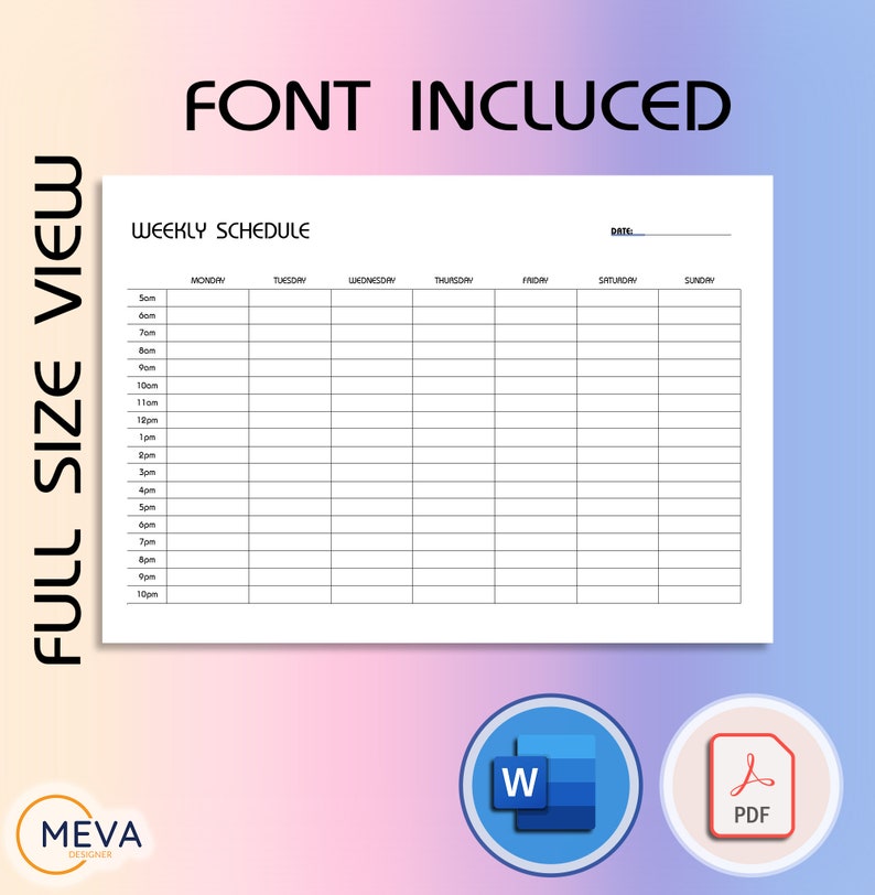 Hourly Weekly Schedule Template | Monday to Sunday Editable Planner ...