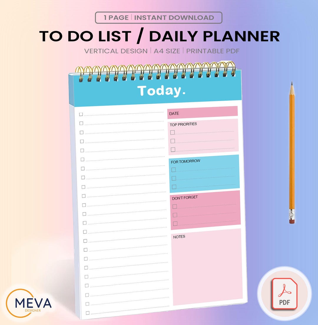Printable Daily Planner Page, Colorful to Do List Template, Editable ...