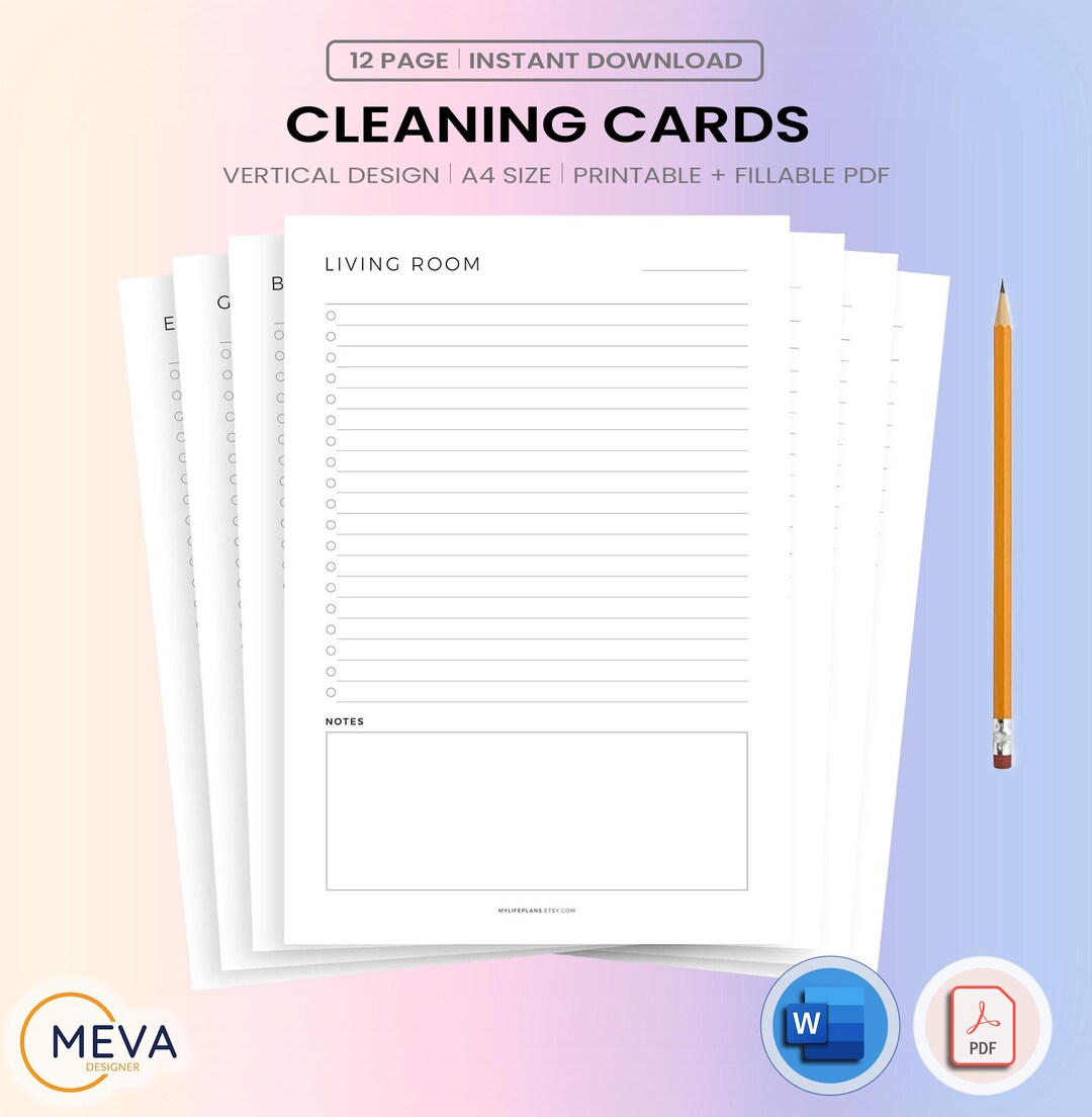 Printable Cleaning Checklist Cards: Home Organization Planner (digital ...