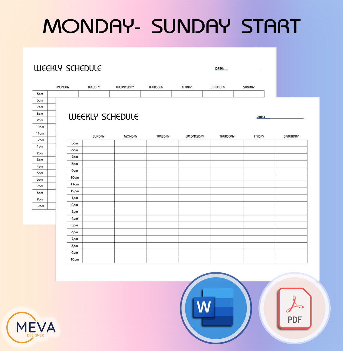 Hourly Weekly Schedule Template | Monday to Sunday Editable Planner ...