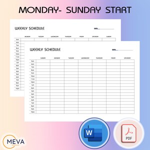 Hourly Weekly Schedule Template | Monday to Sunday Editable Planner ...