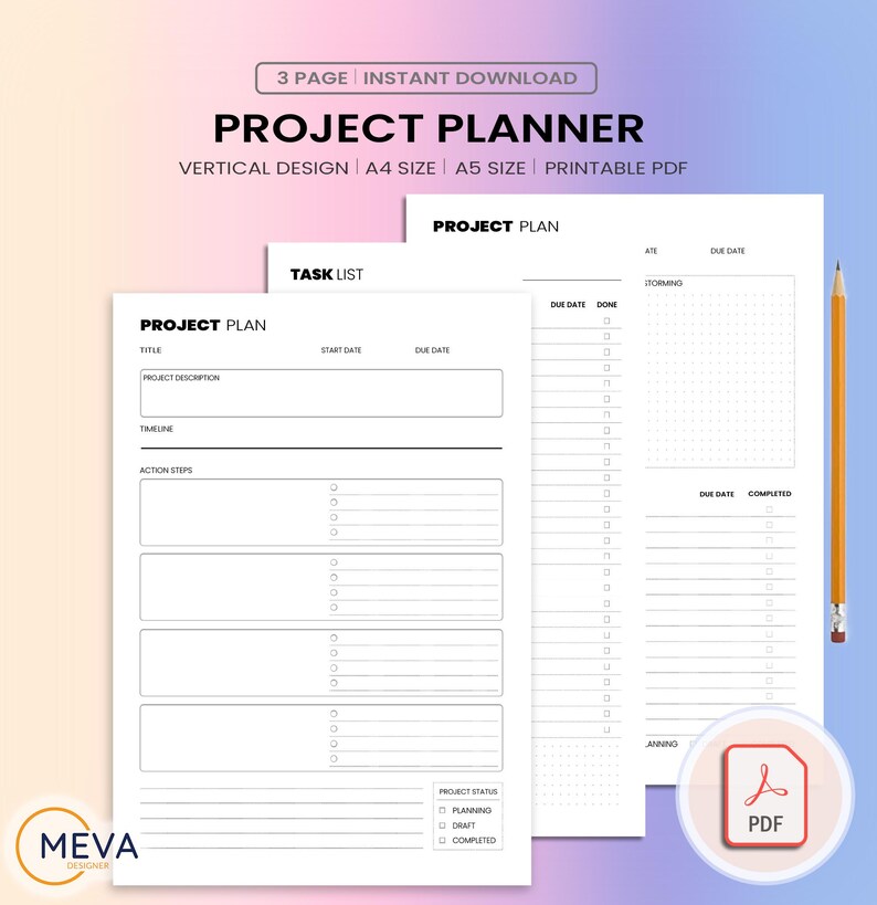 Project Planner, Task List Printable | A4 & A5 Project Planning ...
