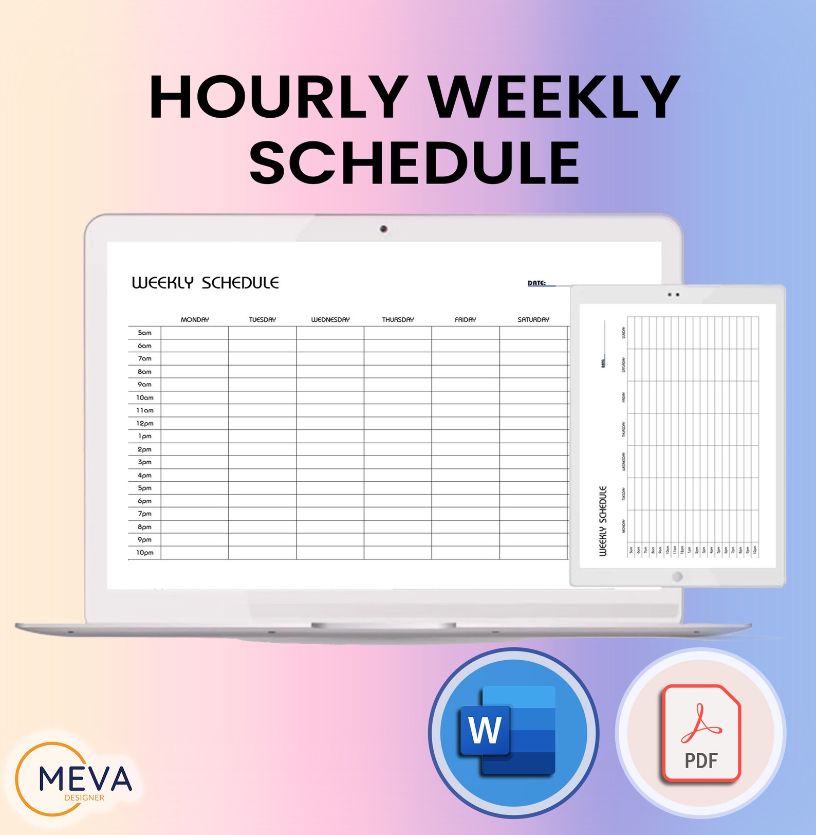 Hourly Weekly Schedule Template | Monday to Sunday Editable Planner ...