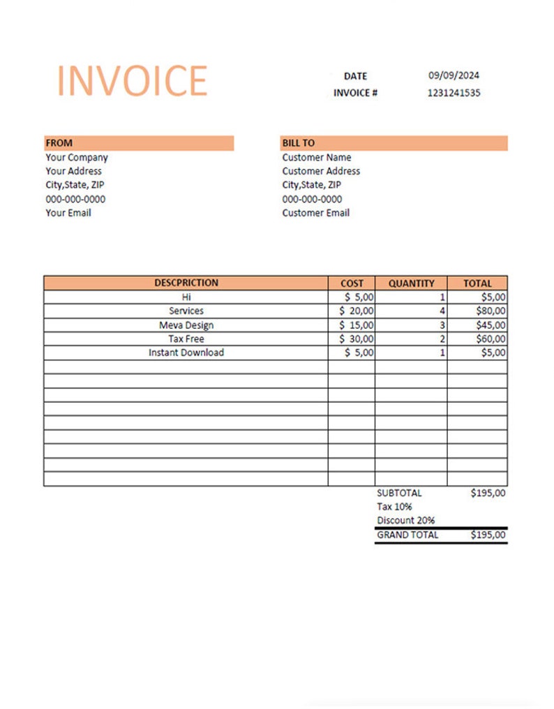 Invoice Template Editable Modern Professional Invoice for Small ...
