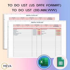 Digital to Do List Printable - Minimalist Excel & Google Sheets Planner, Task Tracker for ...