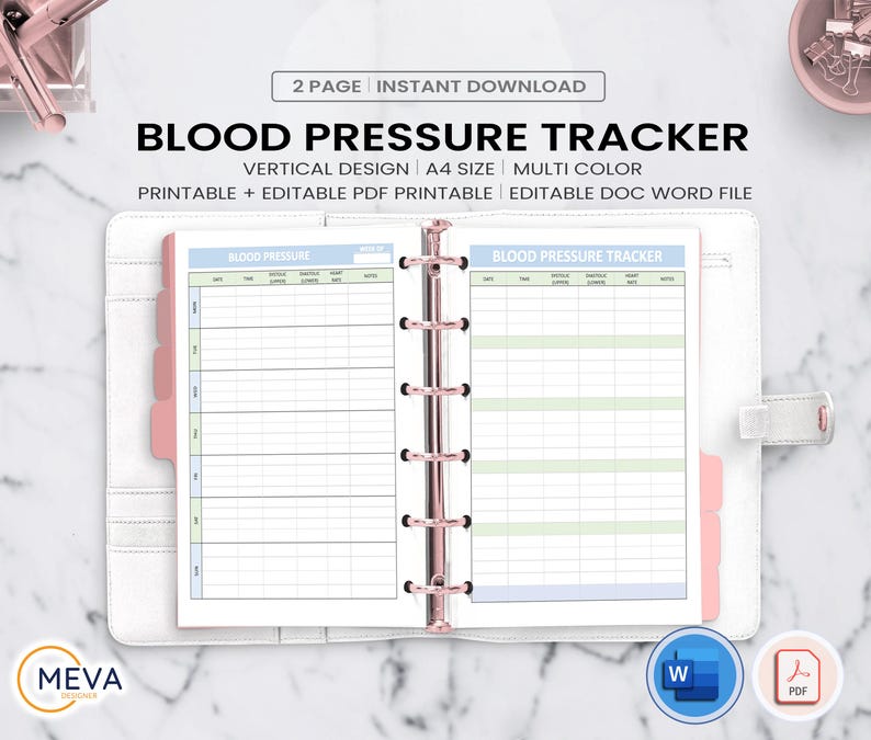 Blood Pressure Tracker Printable, Daily - Weekly BP Log, Instant ...
