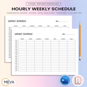 Hourly Weekly Schedule Template | Monday to Sunday Editable Planner ...