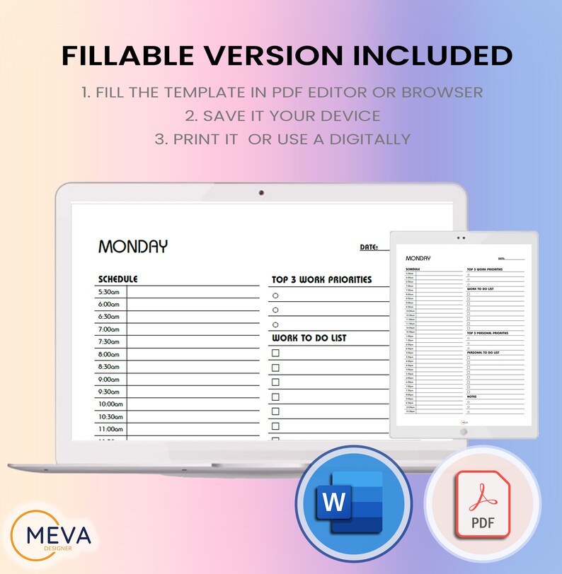 Editable Work Home Planner: PDF & Word Template (digital Download - Etsy