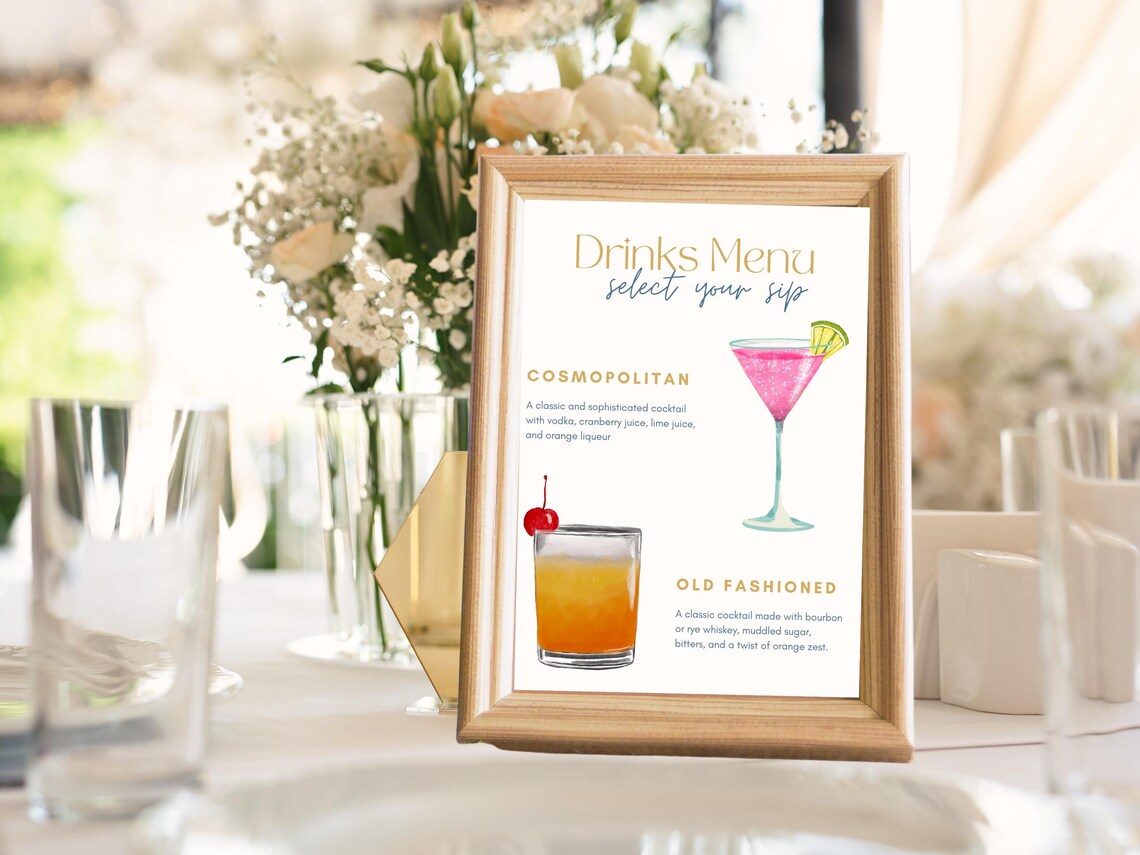 Elegant Signature Drinks Menu Sign - Etsy