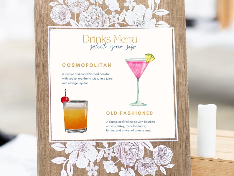 Elegant Signature Drinks Menu Sign - Etsy