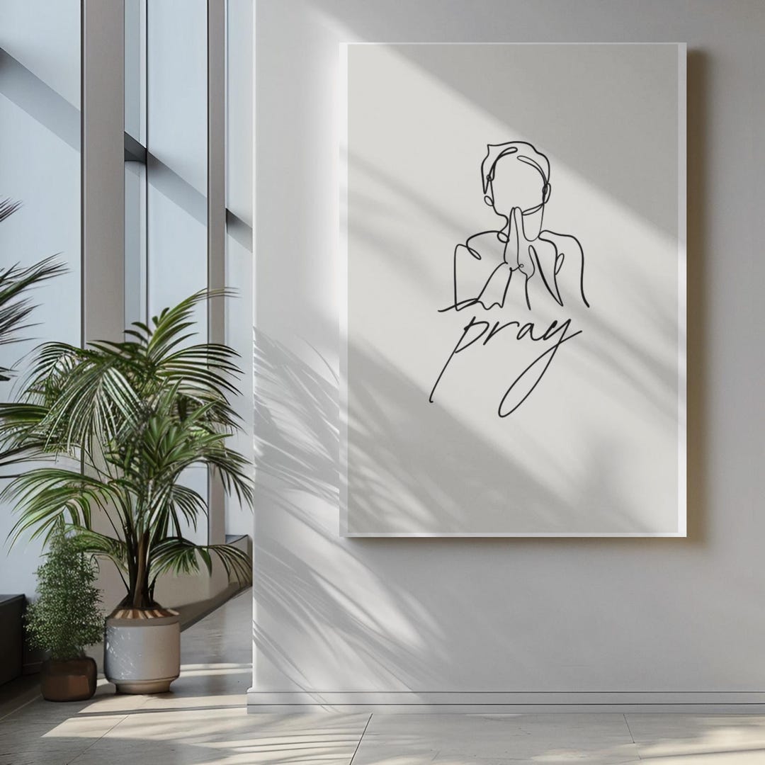Pray Wall Art Print | Modern Christian Wall Decor | Minimalist Line Art ...