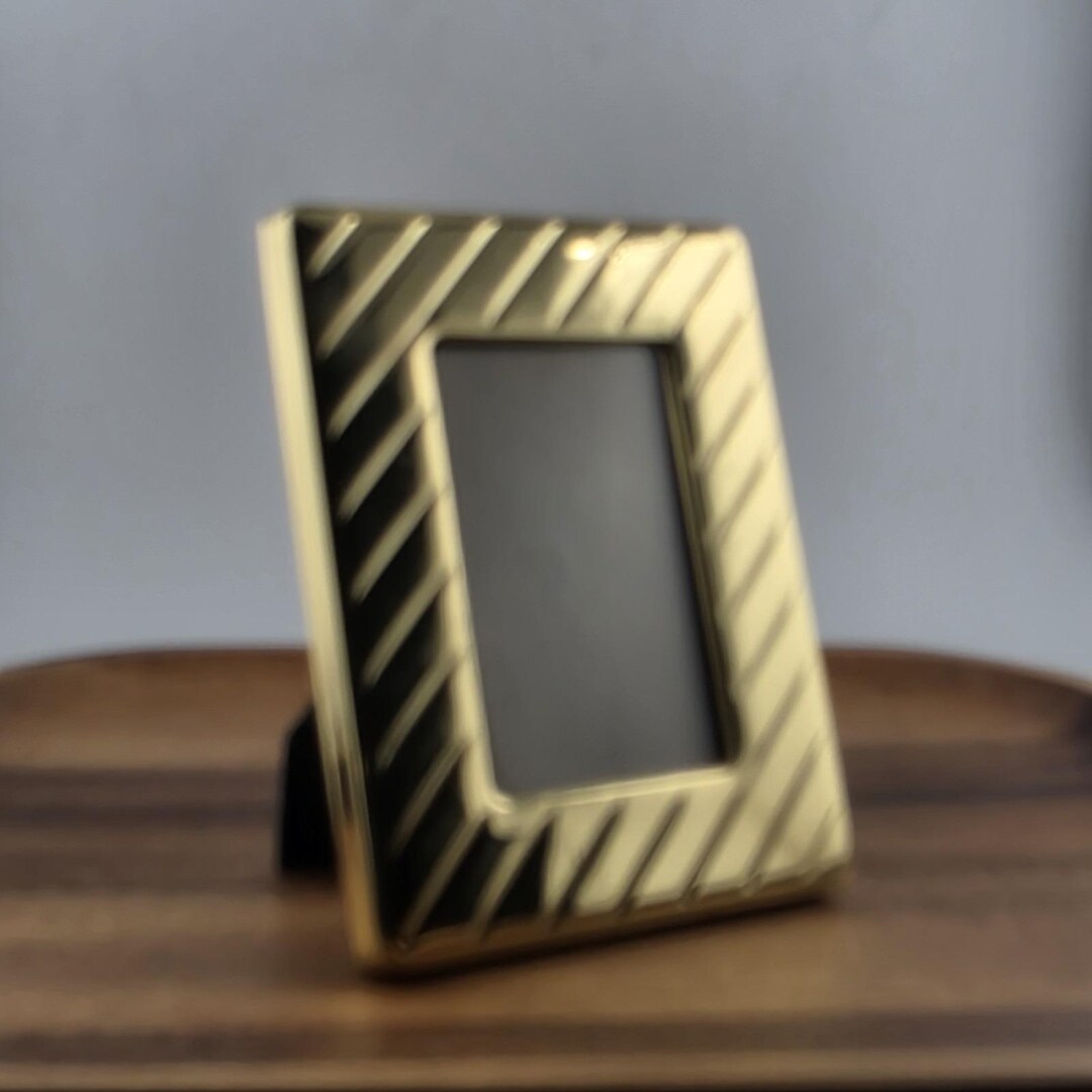 Vintage Brass Gold Picture Frame Diagonal Stripe Pattern Home Decor ...