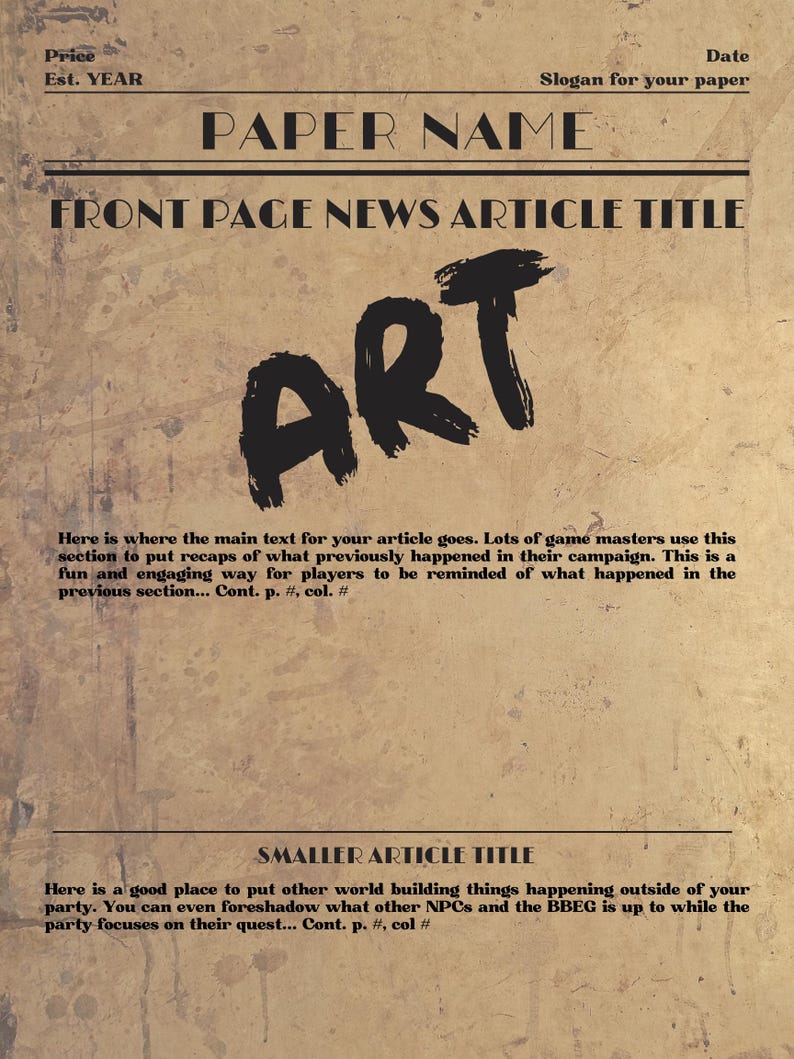 Newspaper Template for Western Game - Etsy
