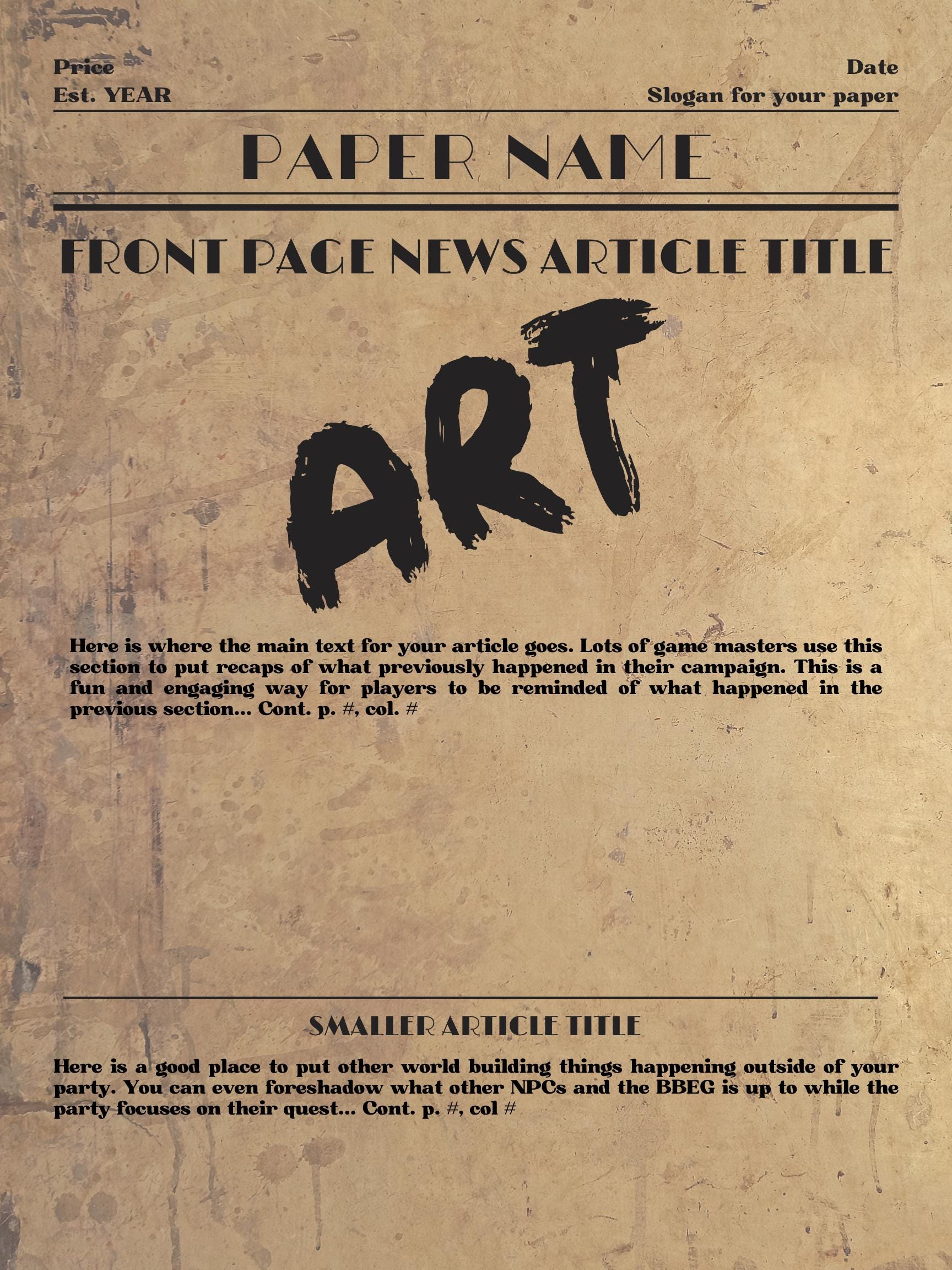 Newspaper Template for Western Game - Etsy