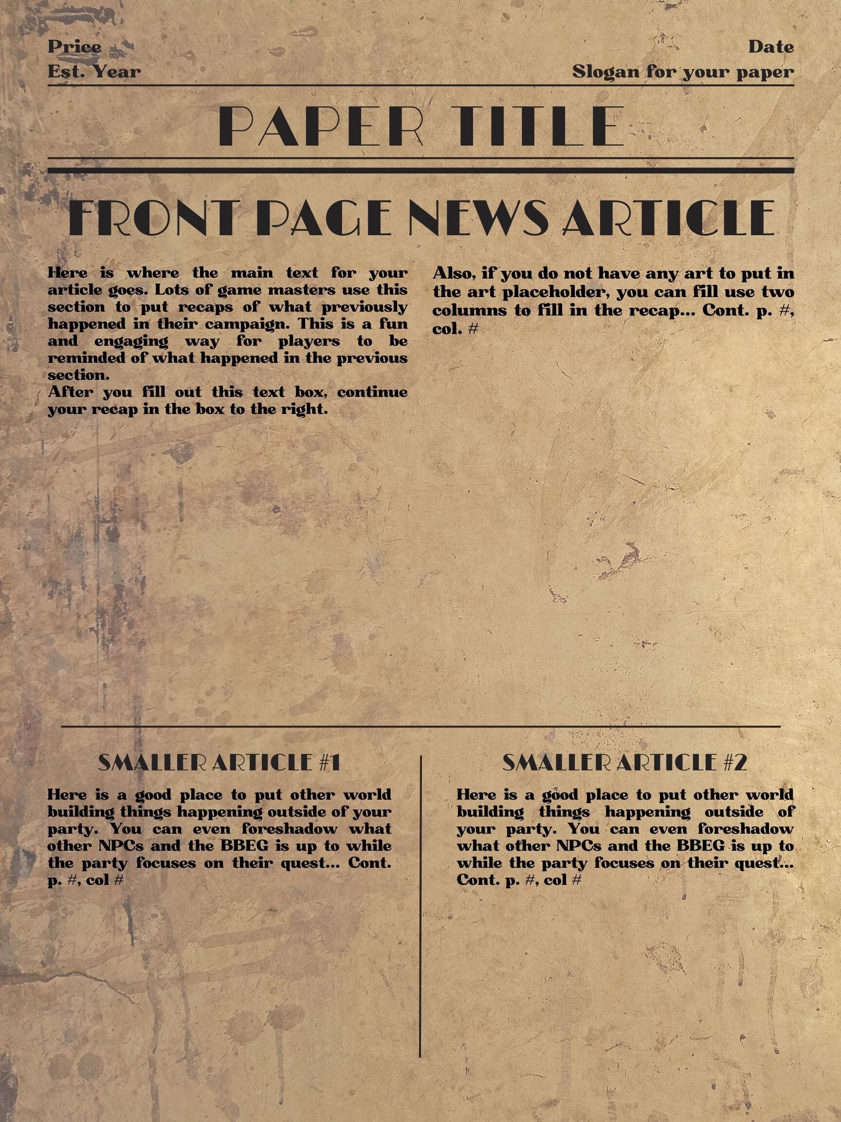 Newspaper Template for Western Game - Etsy