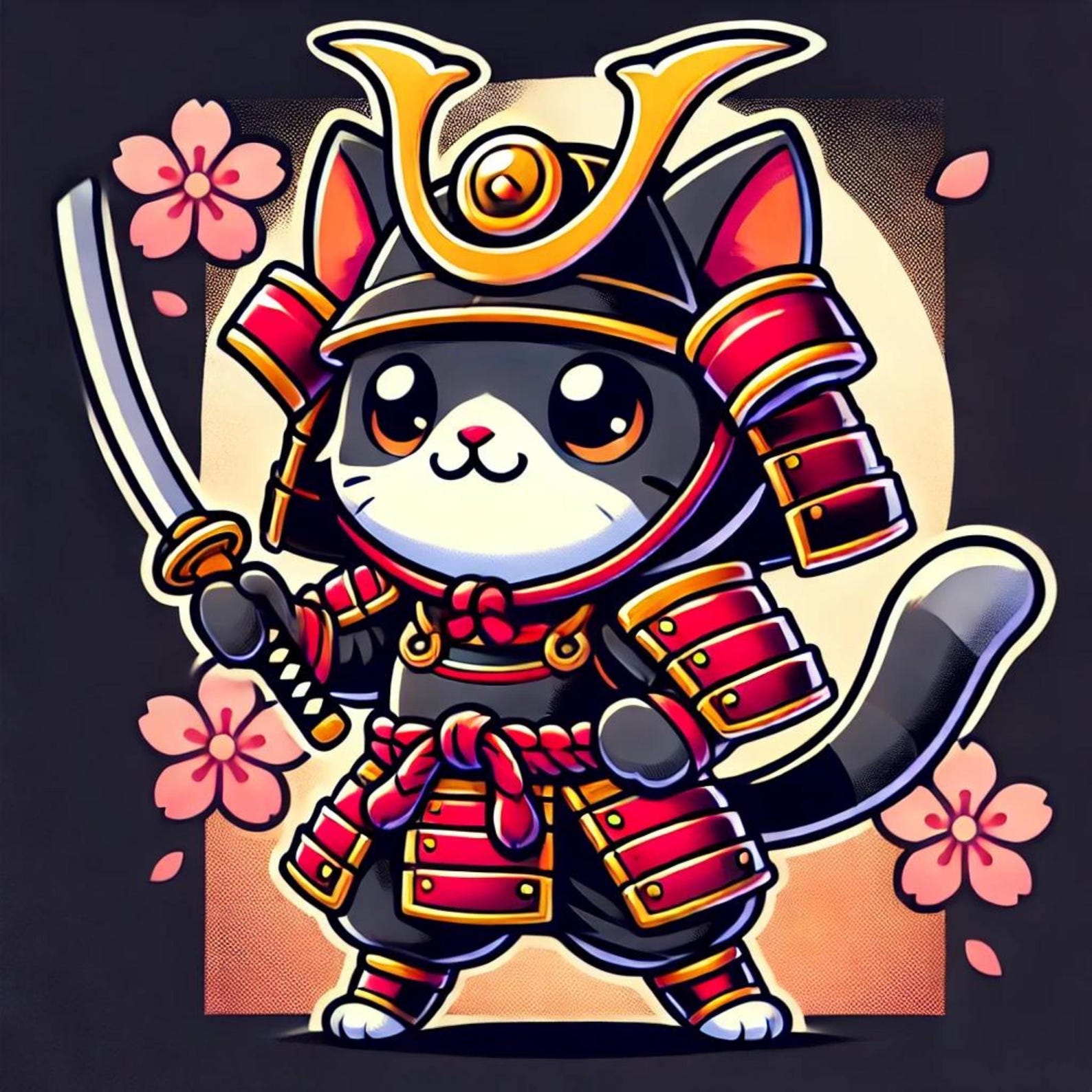 Samurai Cat T-shirt Digital Art Kawaii Cat Screen Print Printable T ...