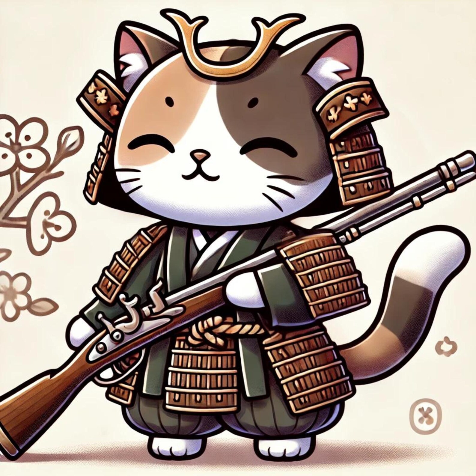 Samurai Cat T-shirt Digital Art Kawaii Cat Screen Print Printable T ...