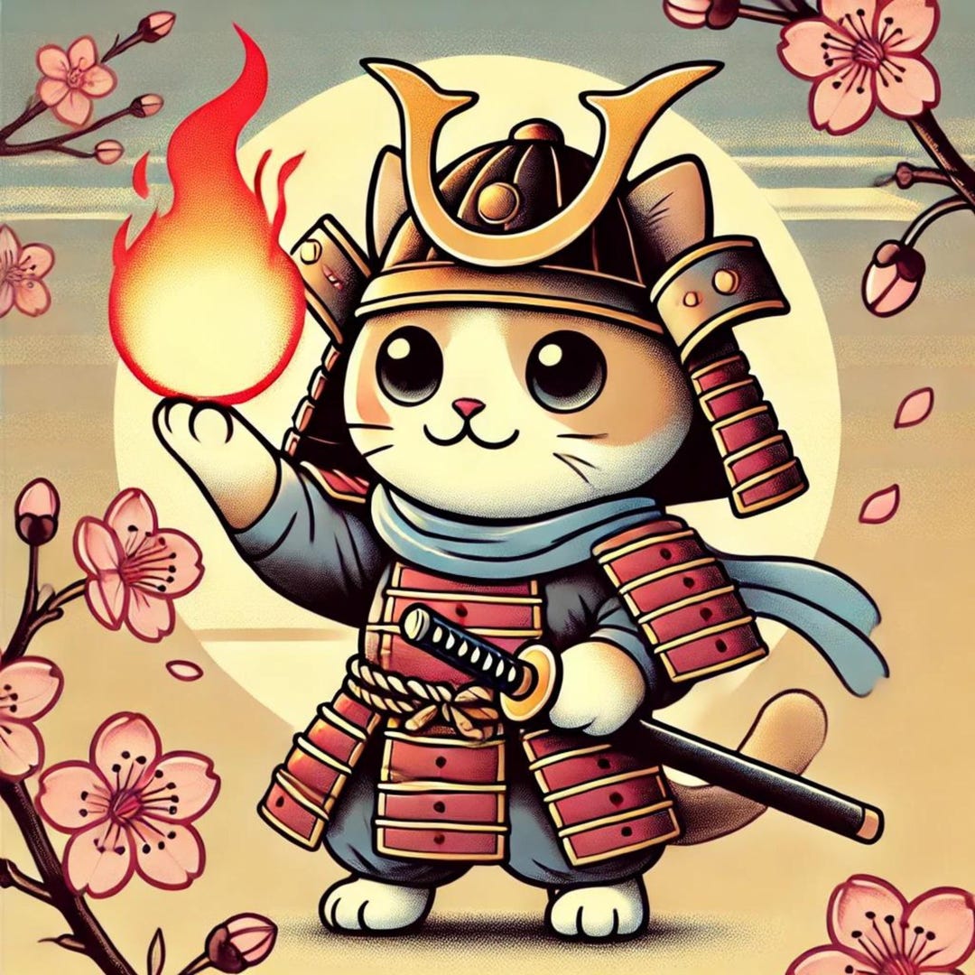 Samurai Cat T-shirt Digital Art Kawaii Cat Screen Print Printable T ...