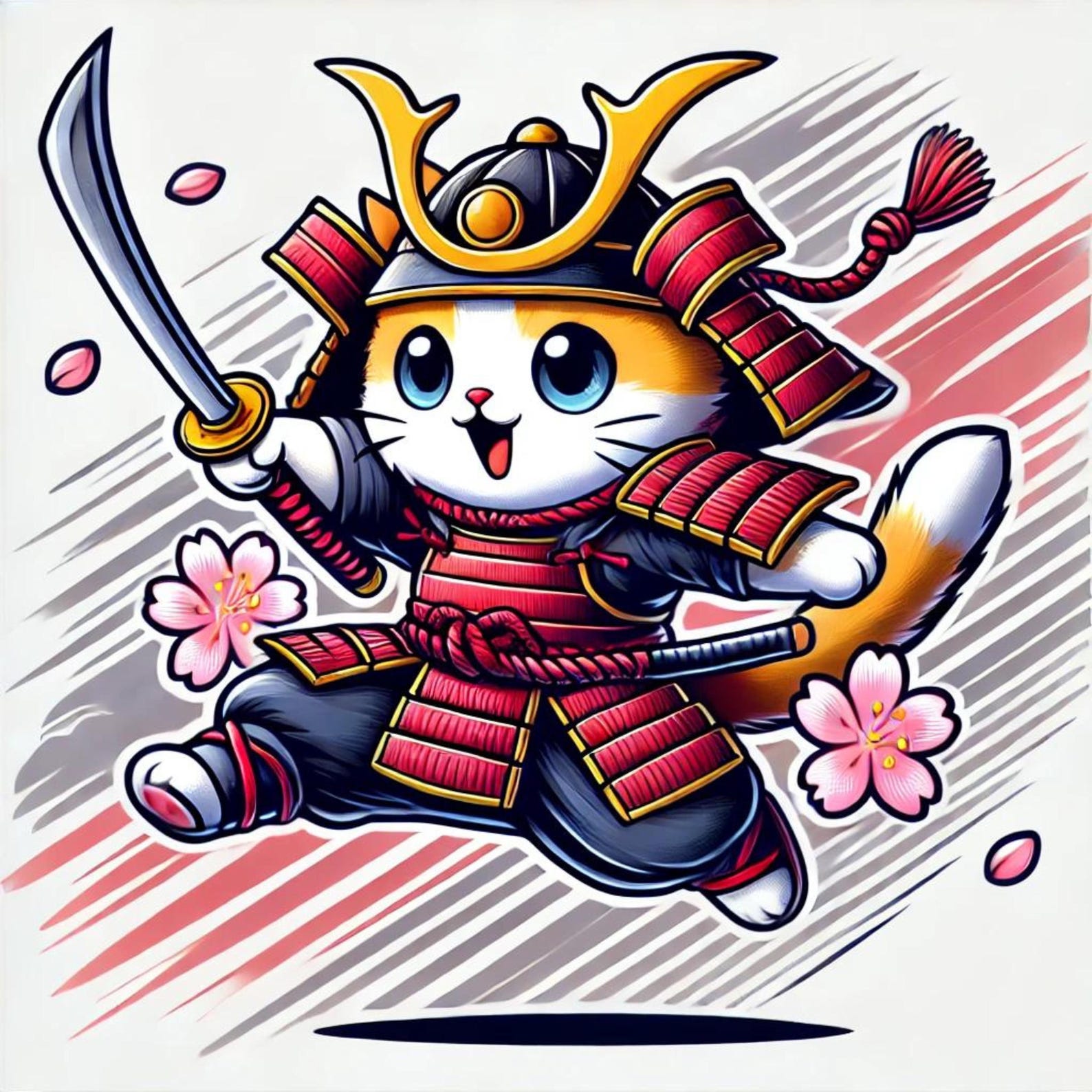 Samurai Cat T-shirt Digital Art Kawaii Cat Screen Print Printable T ...