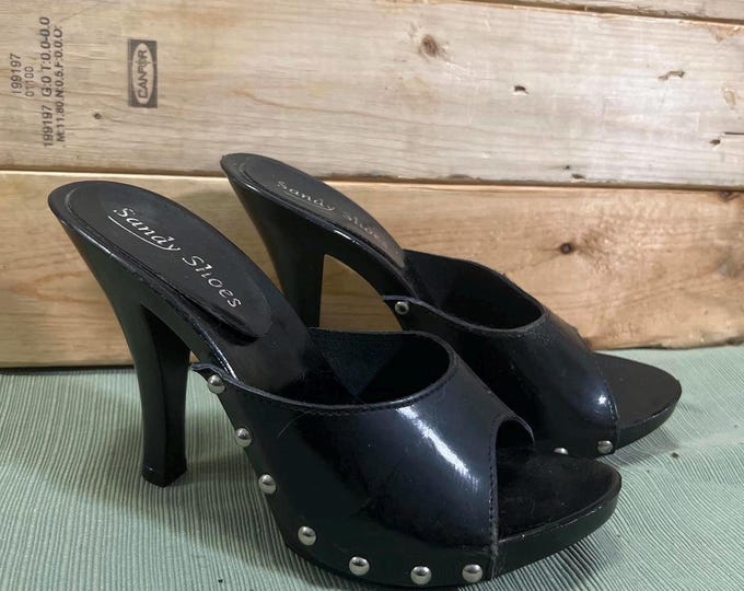 Sandy Shoes Black Patent Studded Mules, Size 6, Made in Italy - Etsy