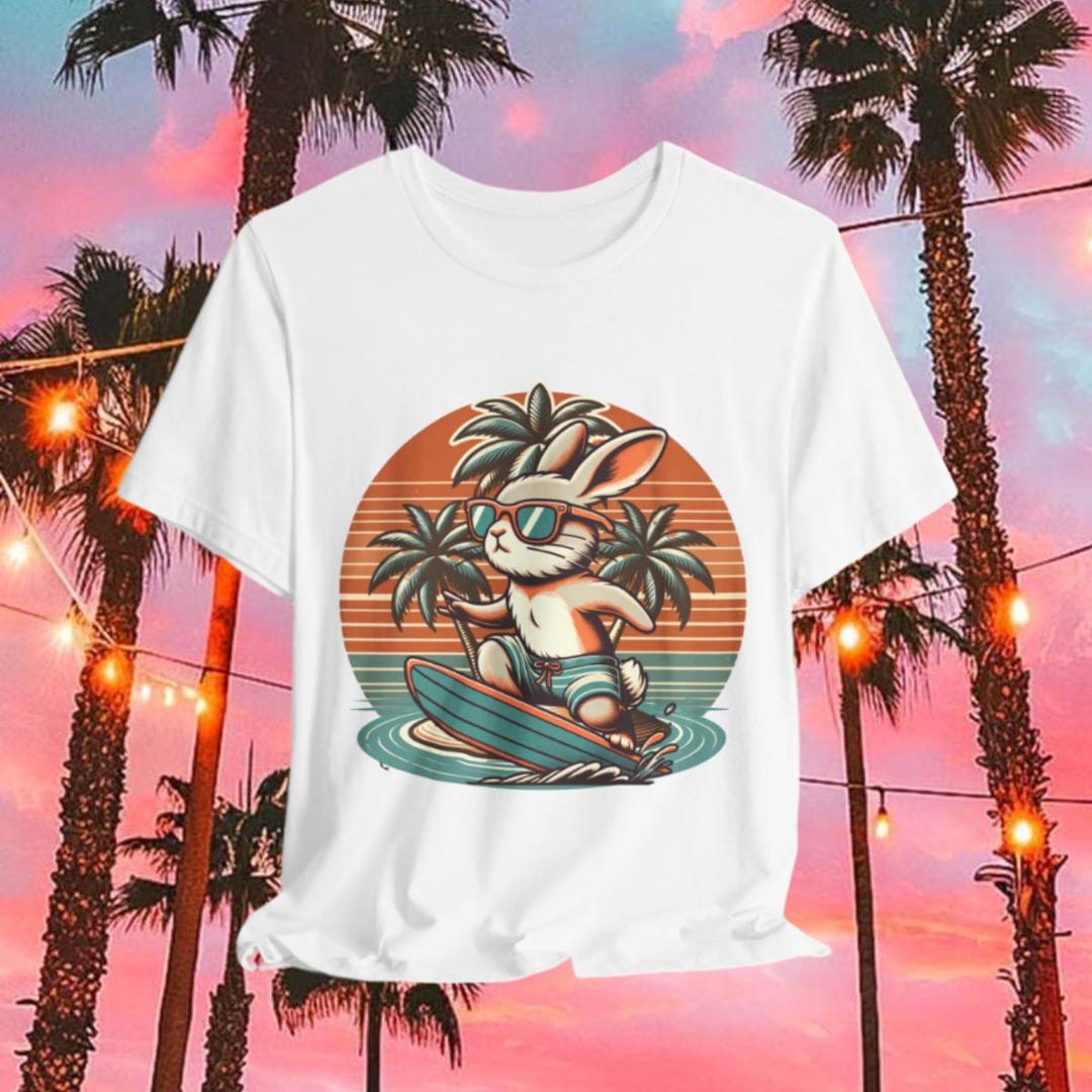 Surf Bunny Graphic T-shirt: Quirky Animal Surfer Tee - Etsy