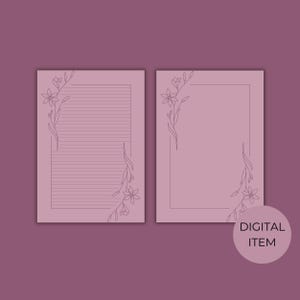 Purple Floral Printable Stationery Set | Outlined Flower Design Writing ...