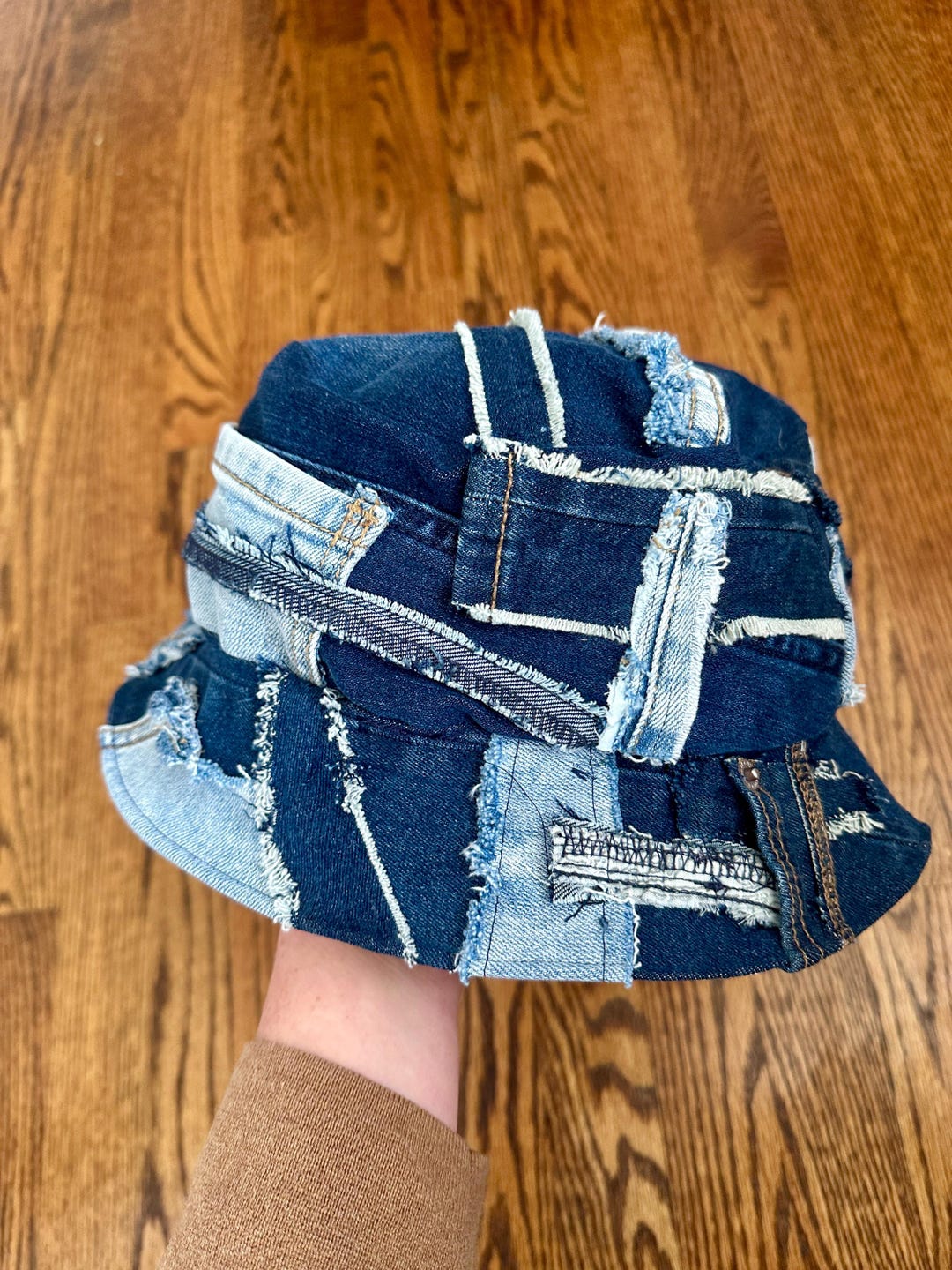 Upcycled Denim Bucket Hat, Repurposed Jeans, Designer Hat, Patchwork ...