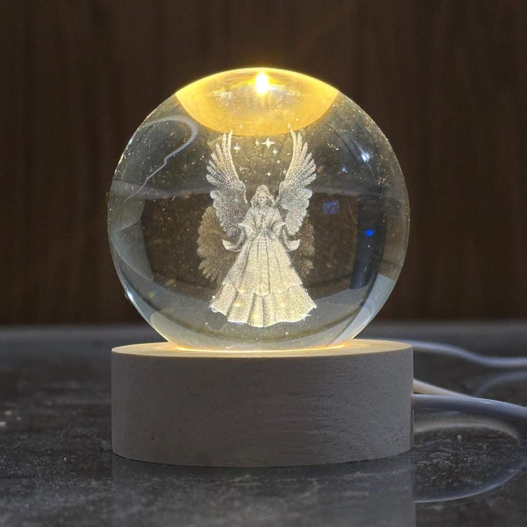 Angel Crystal Ball, Angel Light up Crystal Ball, Angel Engraved Crystal ...