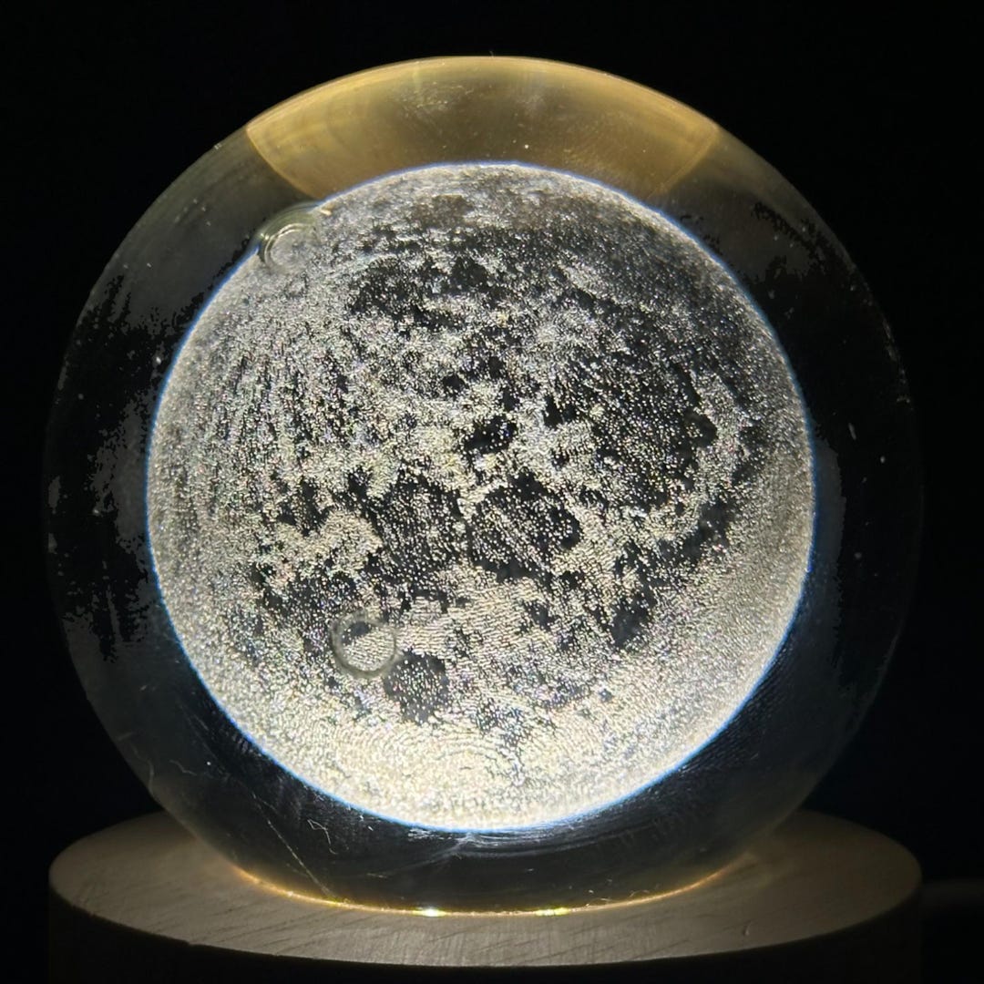 Holographic Moon Crystal Ball With Wooden Base & USB Cord - Etsy