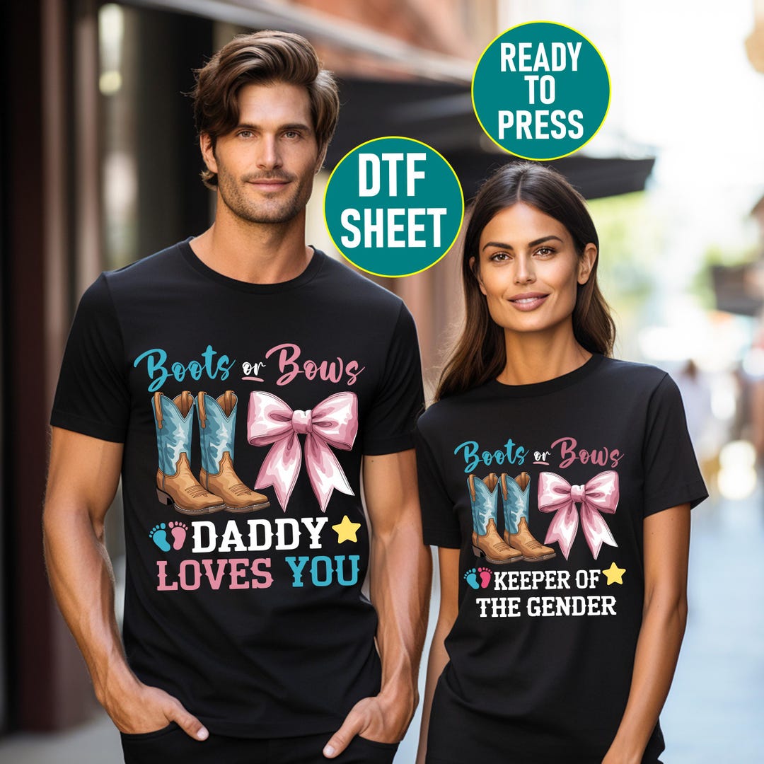 Custom Boots or Bows Gender Reveal DTF Sheet, Custom DTF Transfers ...