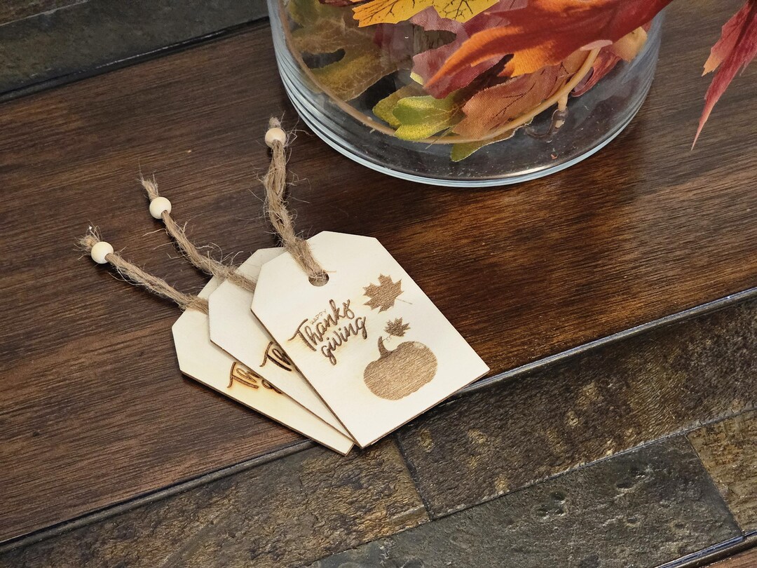 Thanksgiving Tags for Decoration - Wood - Engraved - Rustic Finish - Etsy
