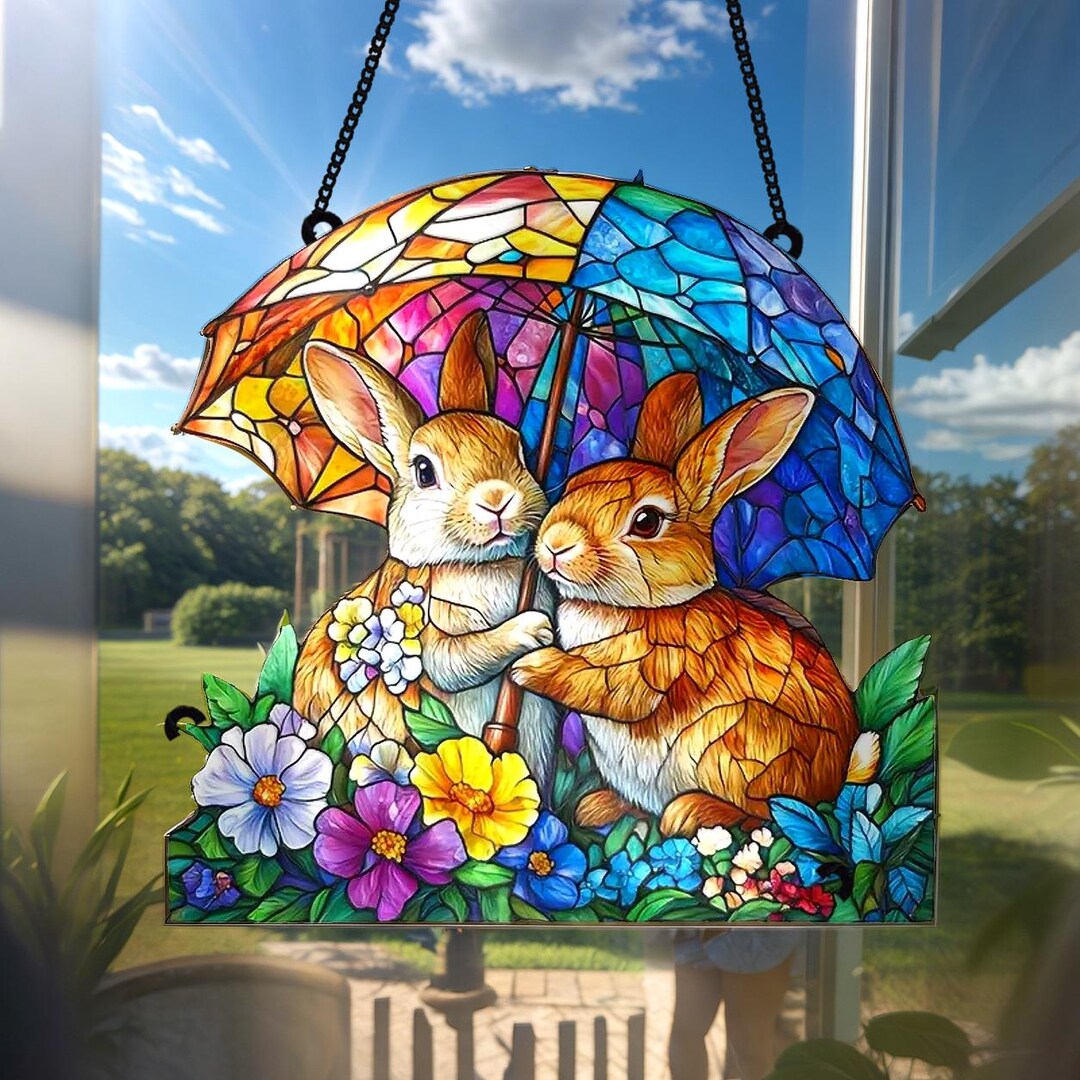 Bunny Couple Suncatcher - Stained Glass Effect Acrylic Window Hanging ...