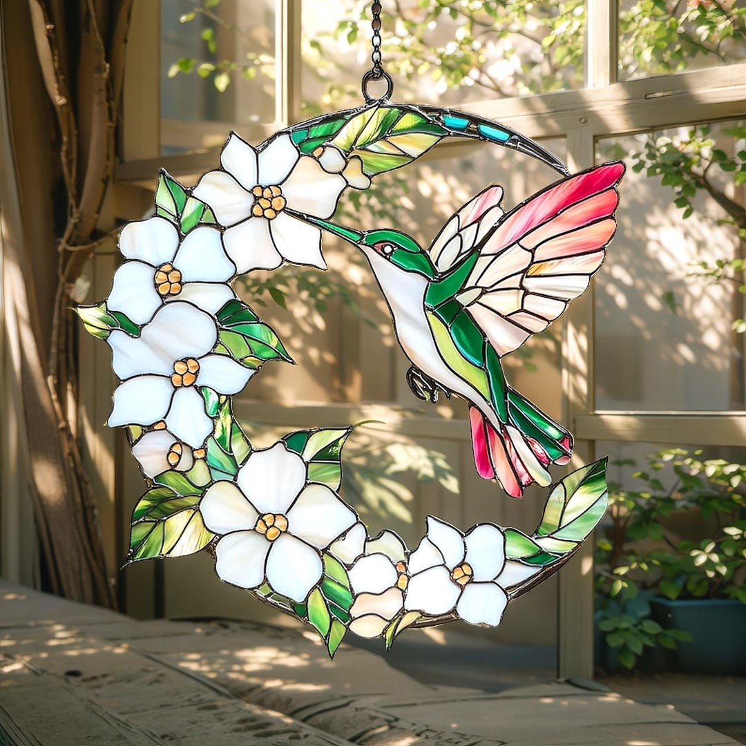 Hummingbird Acrylic Suncatcher, Bird Flower Window Decor, Garden Decor ...
