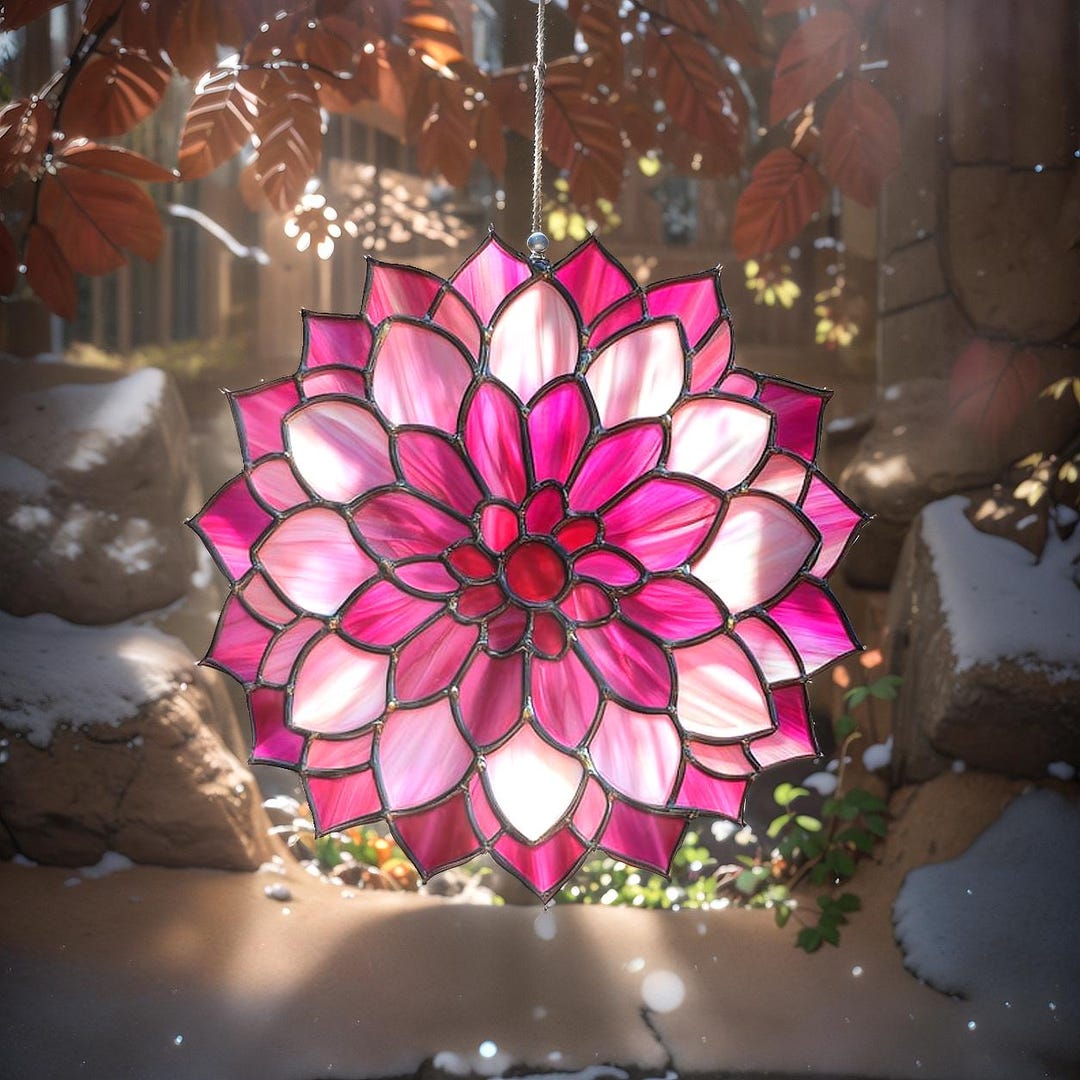 Dahlia Suncatcher Acrylic Window Hanging, Pink Dahlia Ornament, August ...