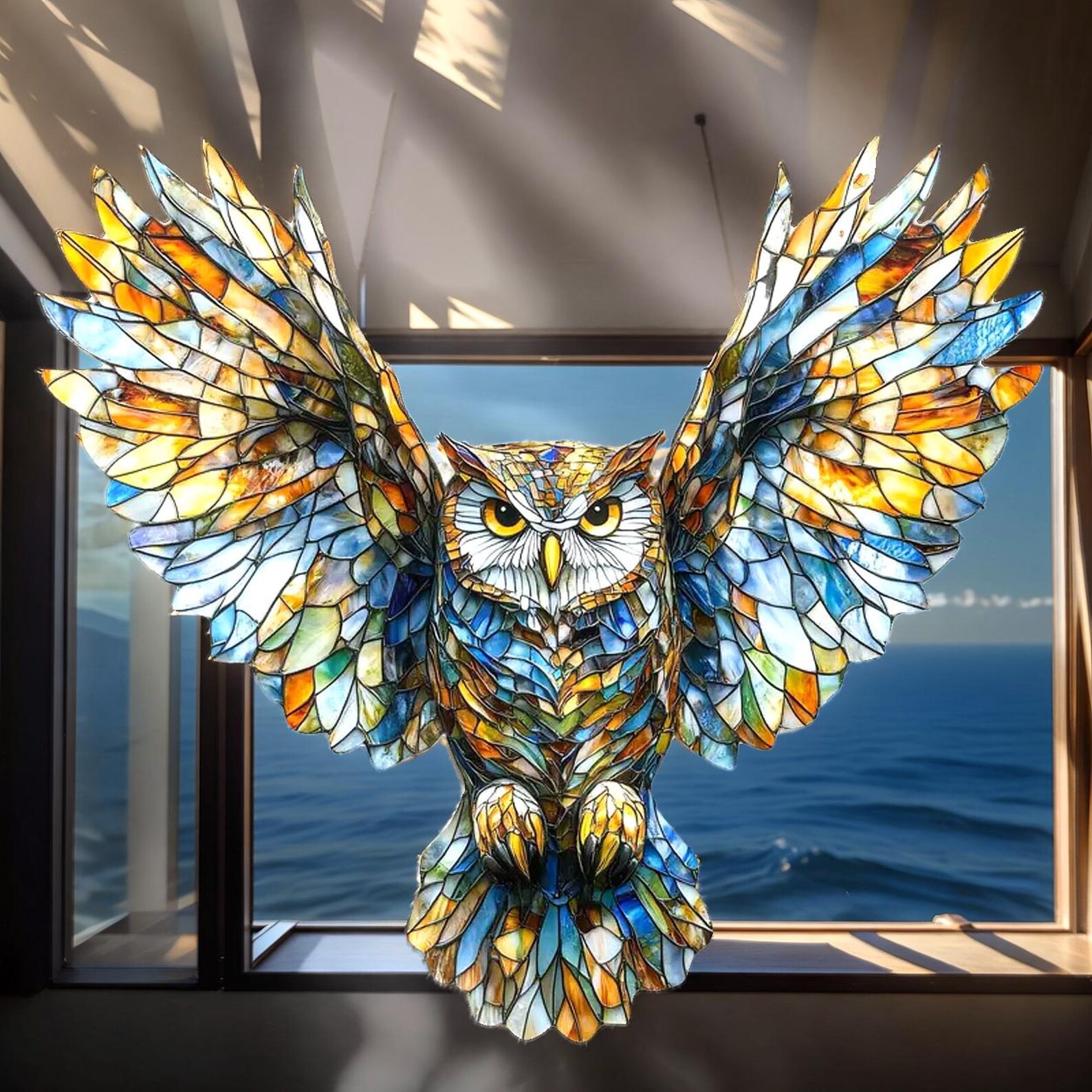 Owl Suncatcher - Stained Glass Effect Acrylic Window Hanging - Wisdom ...
