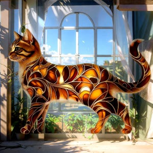 Golden Cat Suncatcher - Stained Glass Effect Acrylic Window Hanging ...