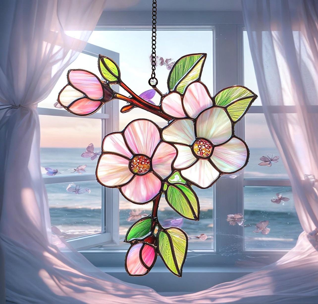 Sakura Stained Glass Window Hanging, Cherry Blossom Suncatcher ...