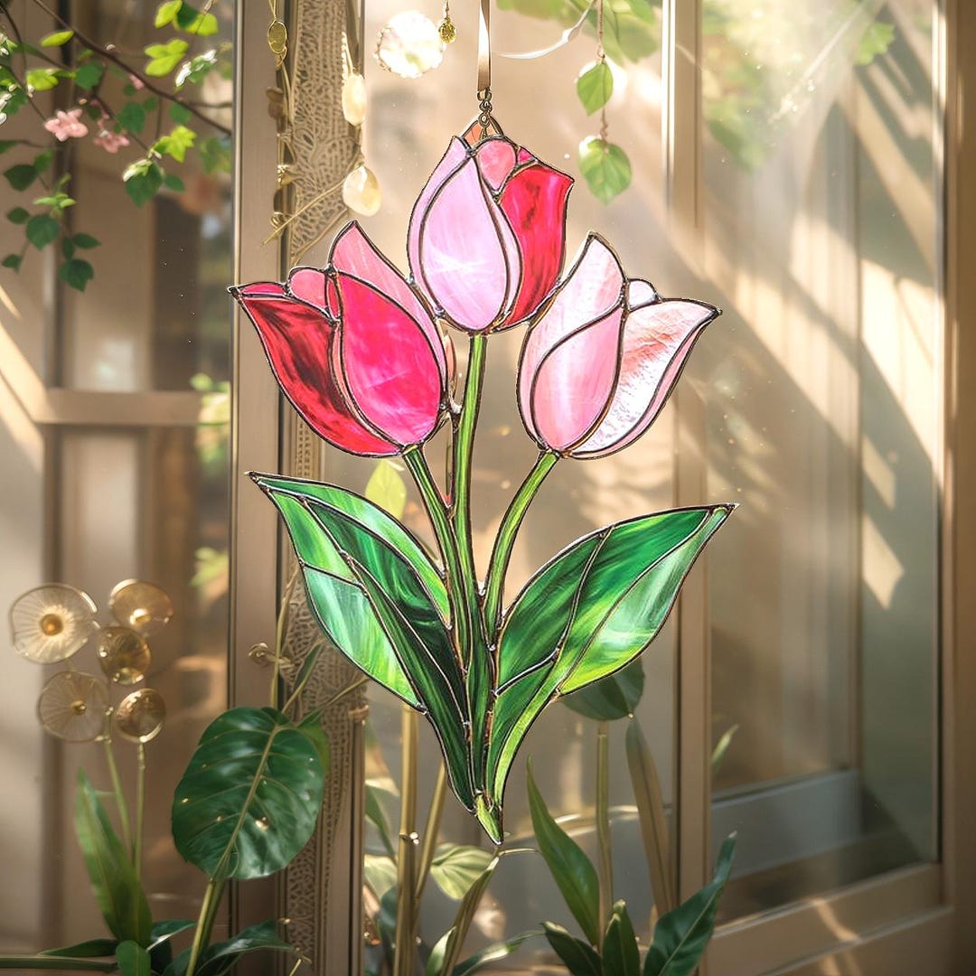 Tulip Acrylic Suncatcher, Faux Stained Glass Birth Flower Window ...