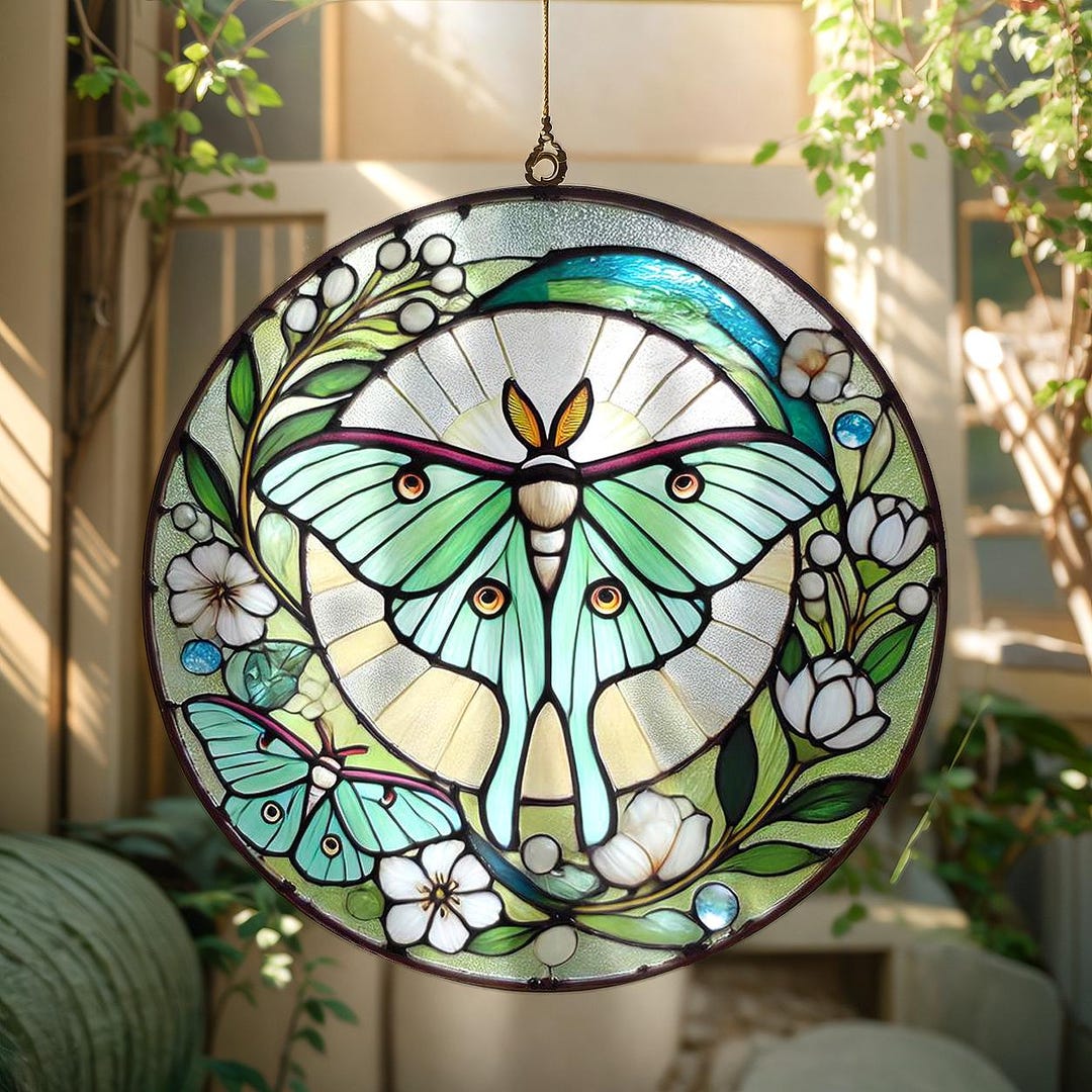Luna Moth Butterfly Suncatcher, Stained Glass Effect Acrylic Window ...