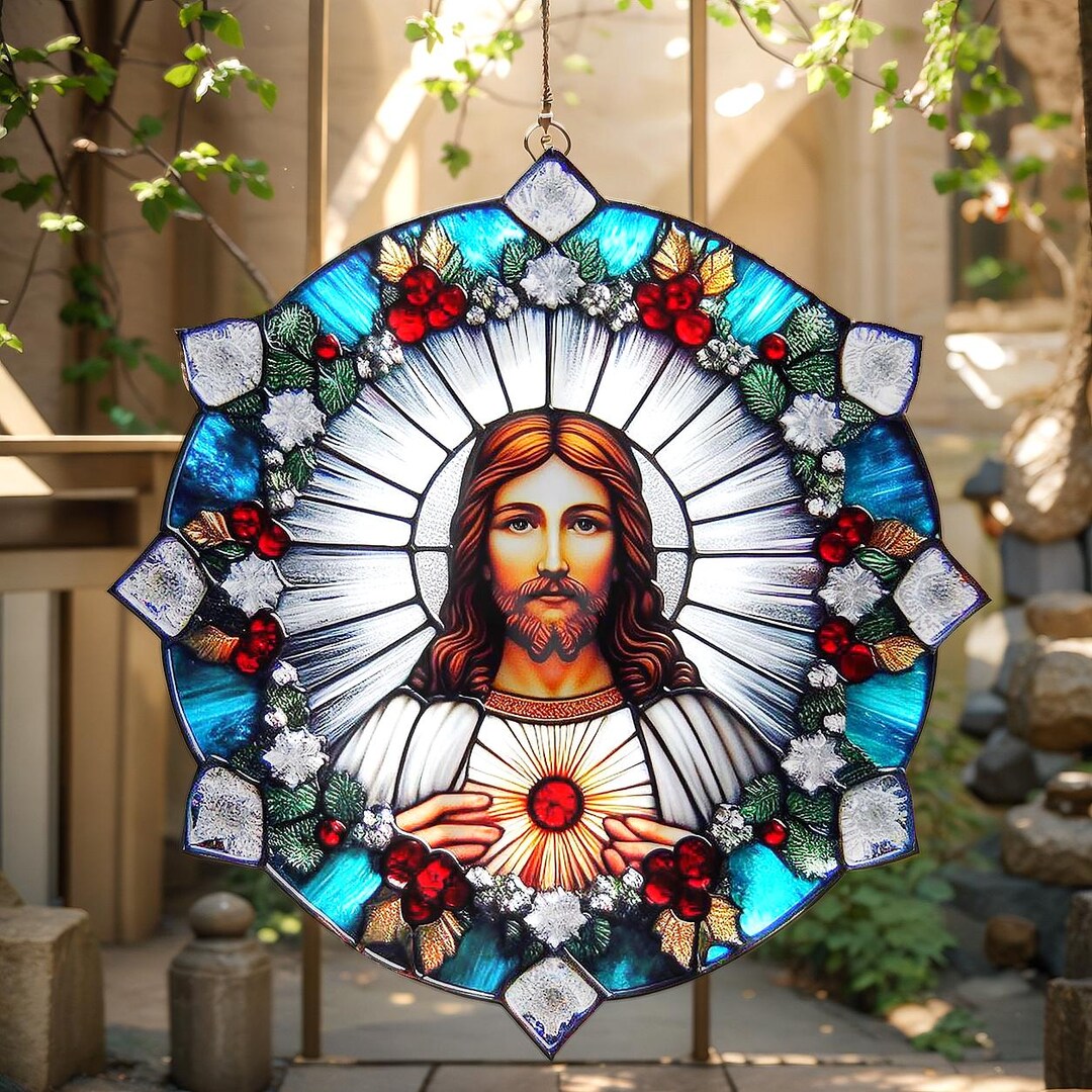 Jesus Christ Stained Glass Suncatcher, Christian Window Hanging ...