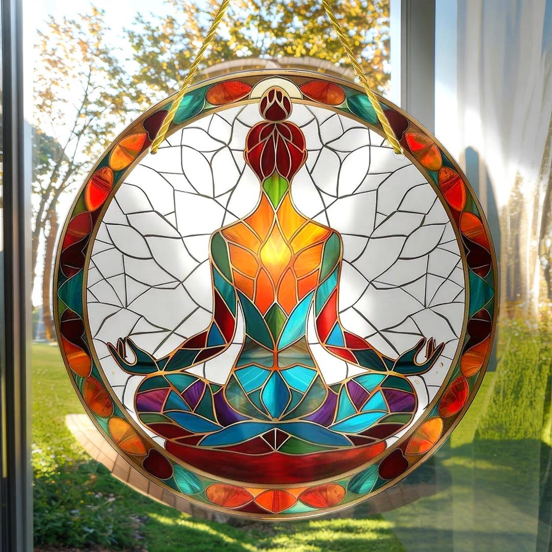 Yoga Meditation Suncatcher - Stained Glass Effect Acrylic Window ...