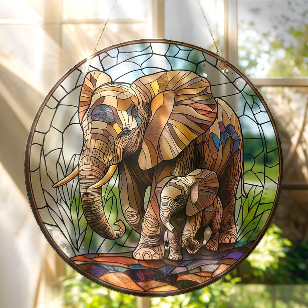 Elephant Suncatcher - Stained Glass Effect Acrylic Window Hanging ...