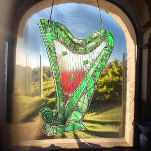 Irish Harp Suncatcher - Stained Glass Effect Acrylic Window Hanging ...