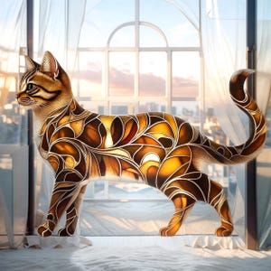 Golden Cat Suncatcher - Stained Glass Effect Acrylic Window Hanging ...