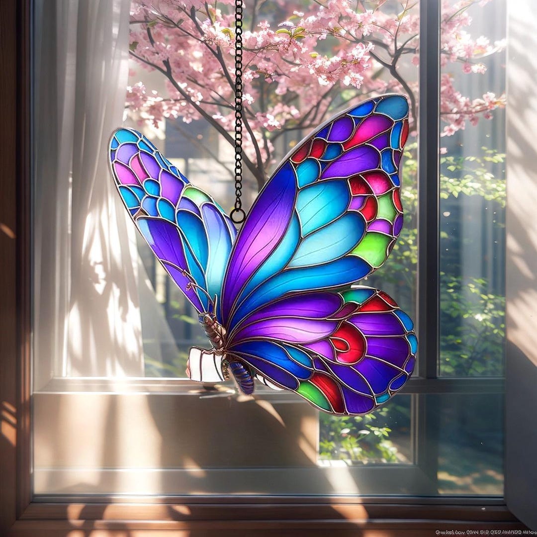 Butterfly Memorial Suncatcher Hanging Sign, Colorful Electrostatic ...