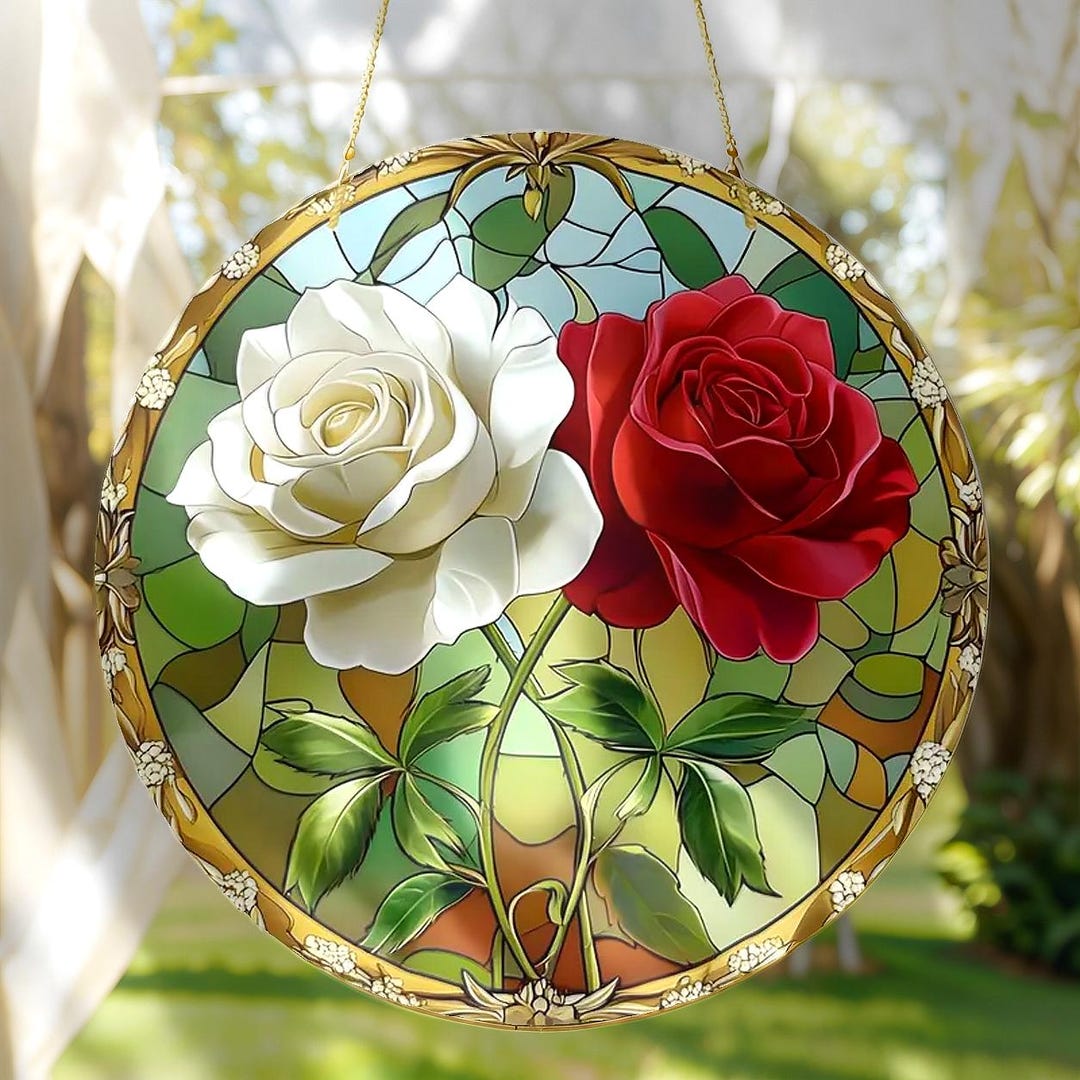 Rose Harmony Suncatcher - Stained Glass Effect Acrylic Window Hanging ...