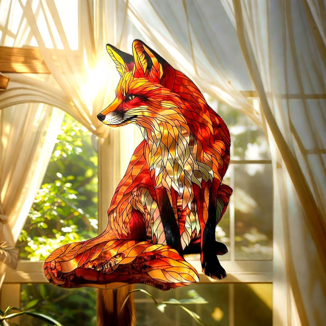 Fox Suncatcher - Stained Glass Effect Acrylic Window Hanging - Woodland ...